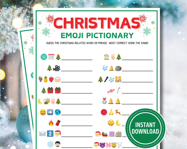 Christmas Emoji Pictionary Game: Printable Party Activity (digital ...