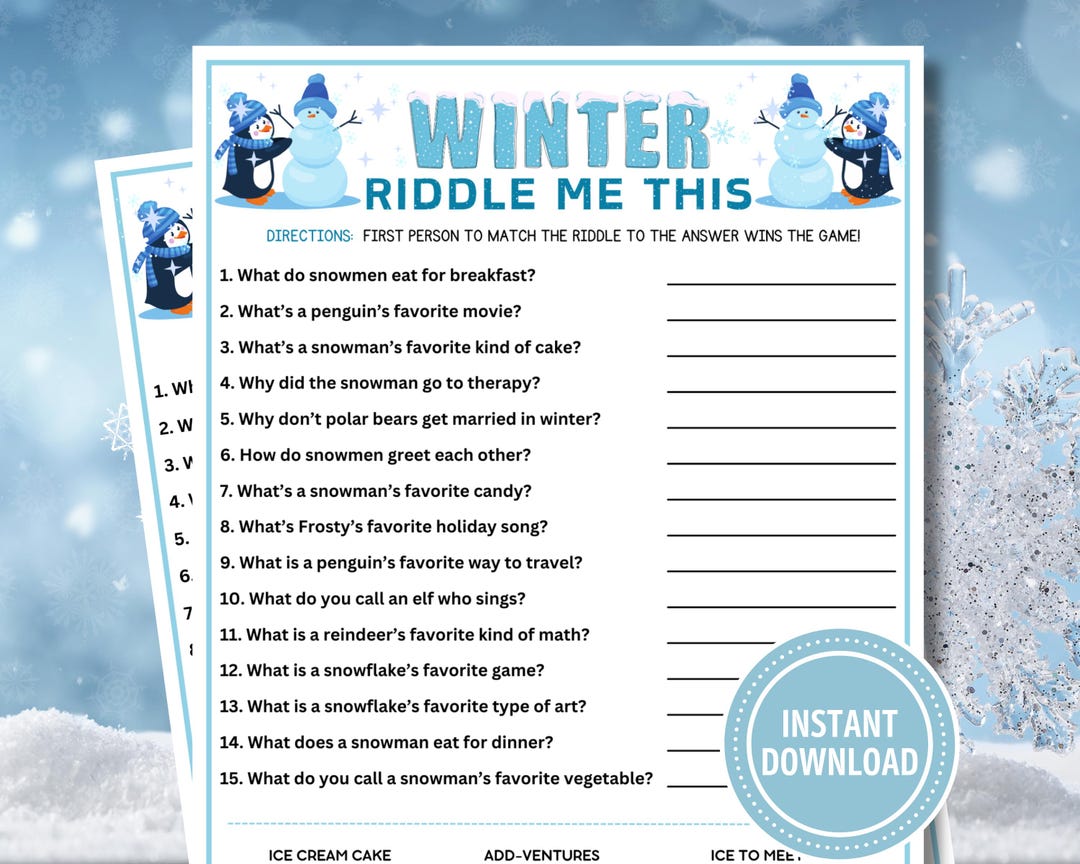 Winter Riddle Game: Printable Trivia for Kids & Adults (digital ...