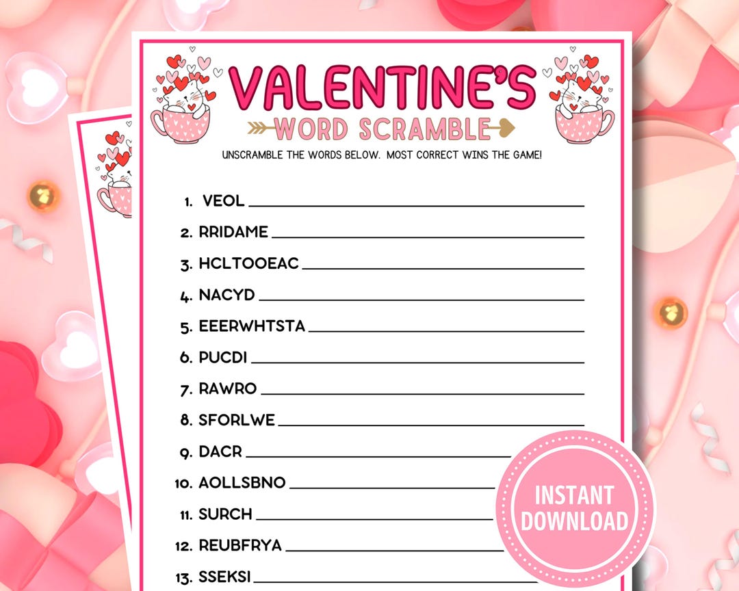 Valentine's Word Scramble Game | Printable Valentine's Game Digital ...
