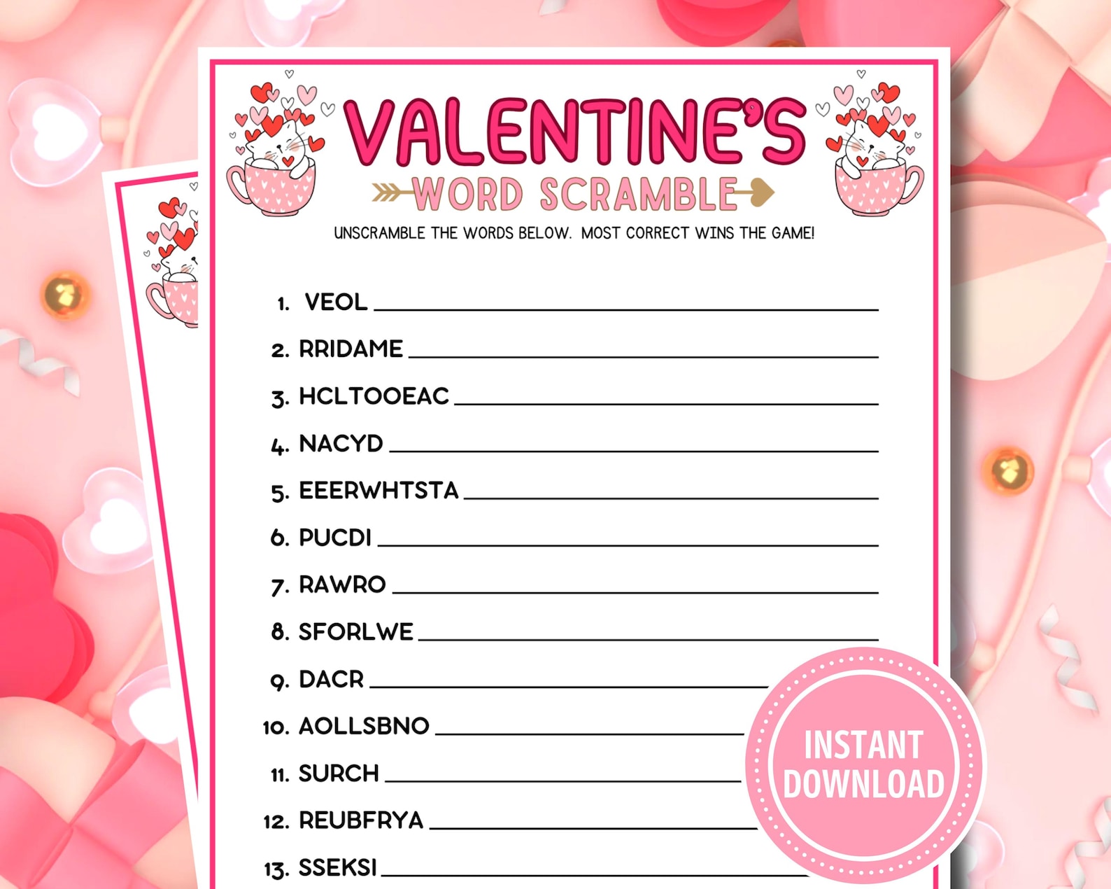 Valentine's Word Scramble Game | Printable Valentine's Game Digital ...