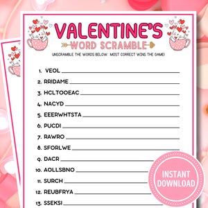 Valentine's Word Scramble Game: Printable Party Activity (digital ...