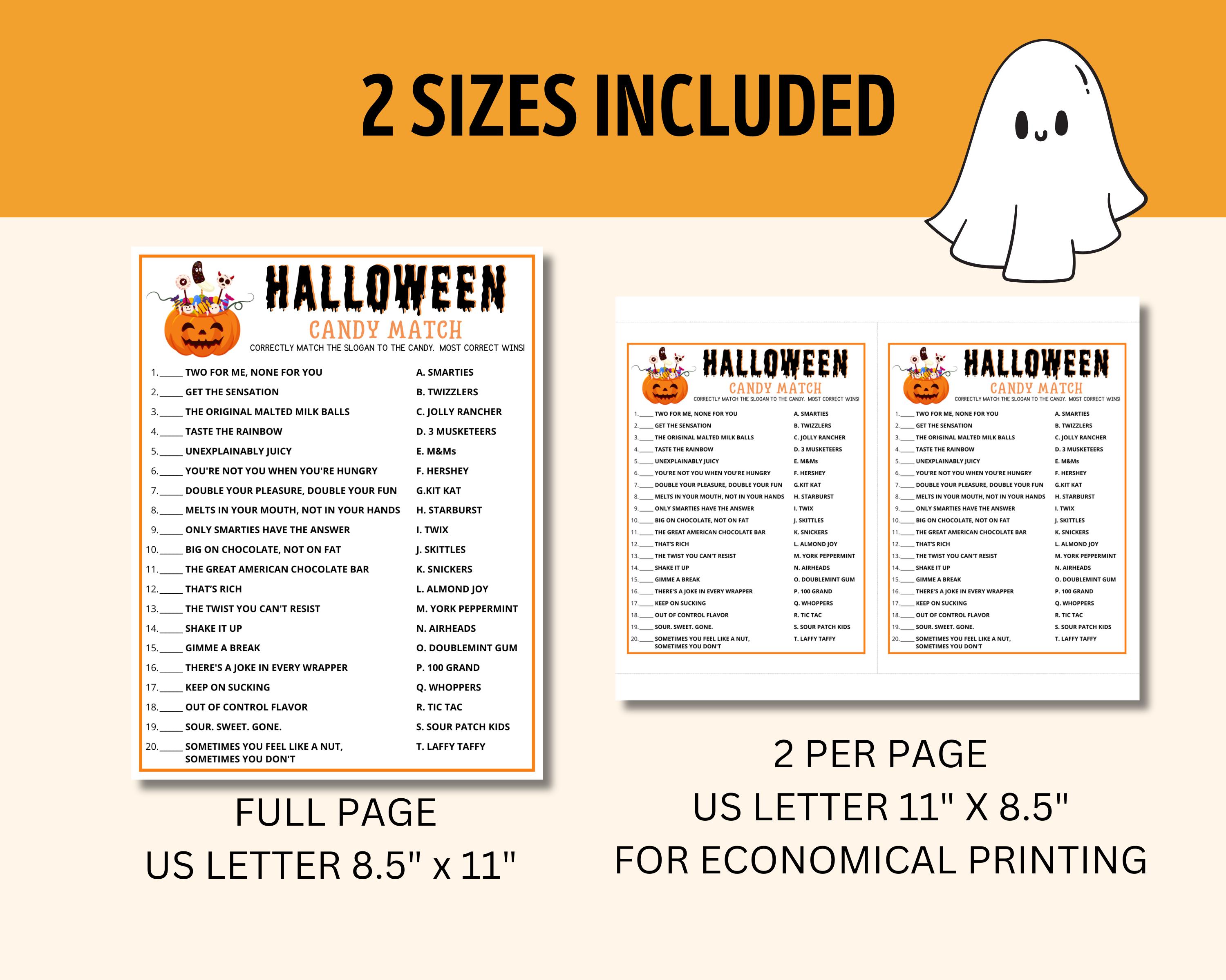 Halloween Candy Match Game: Printable Office or Kids Activity (PDF ...