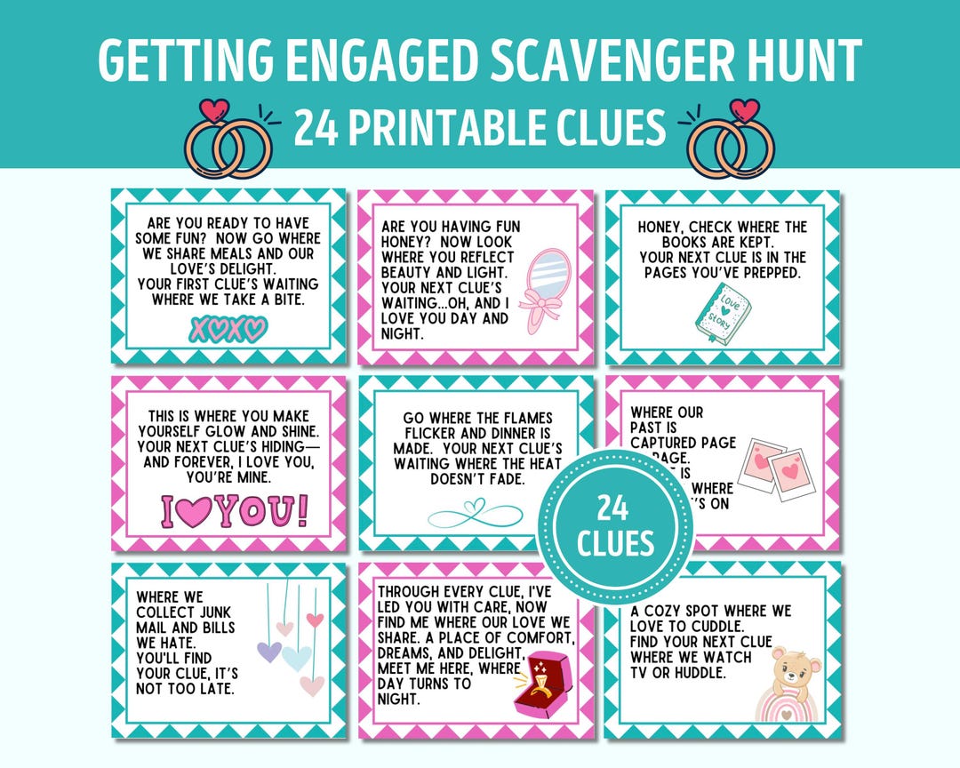 Getting Engaged Scavenger Hunt Clues | Marriage Proposal Scavenger Hunt ...