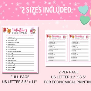 Valentine's Food Pairs Game Printable Valentine Games Digital Download ...