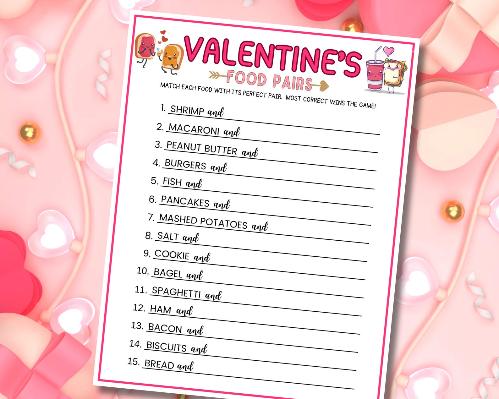 Valentine's Food Pairs Game | Printable Valentine Games Digital ...