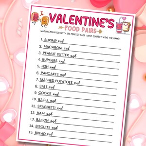 Valentine's Food Pairs Game | Printable Valentine Games Digital ...
