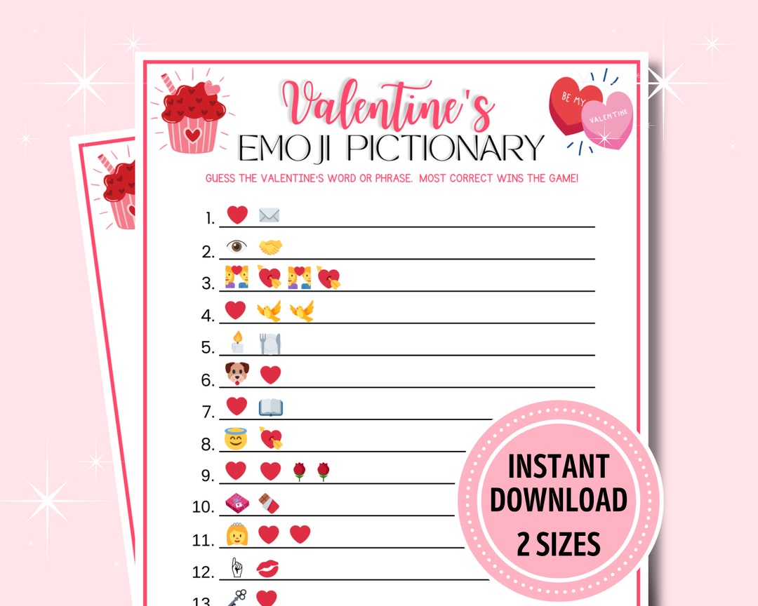 Valentine's Emoji Pictionary Game Printable Valentine Games Valentine's ...
