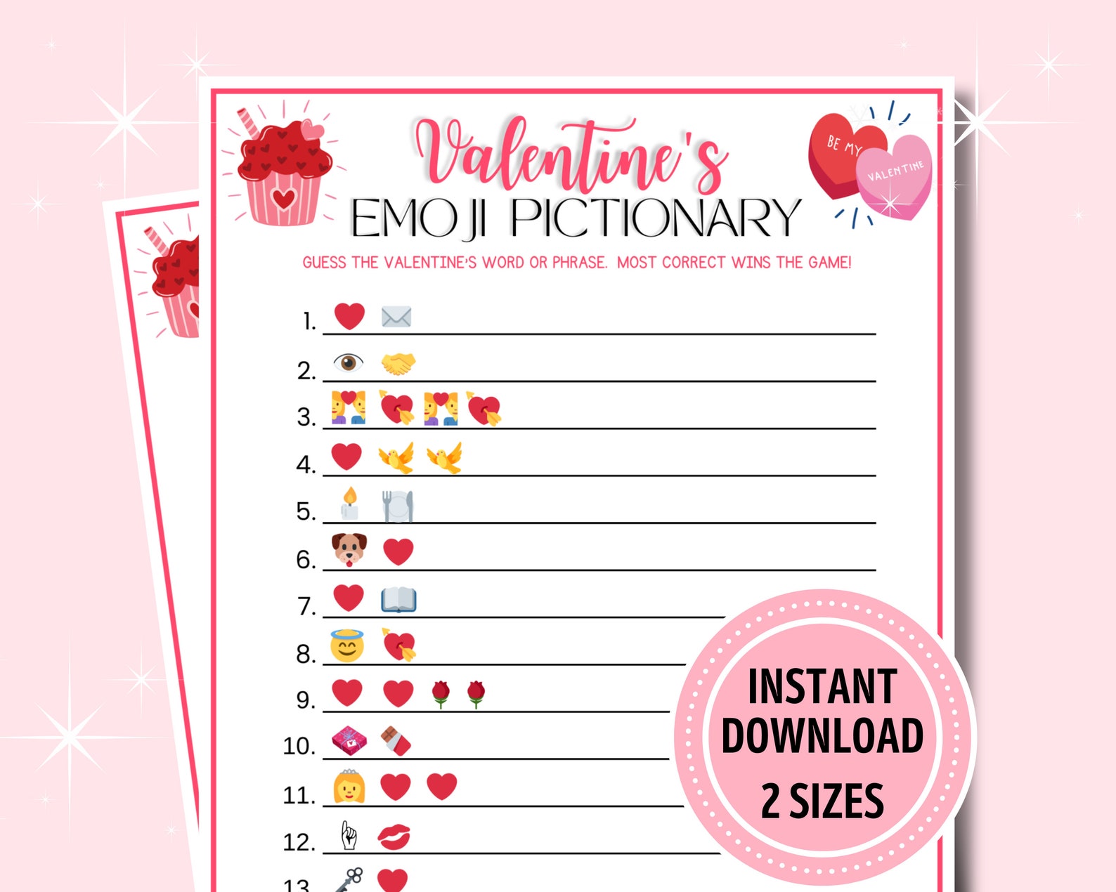 Valentine's Emoji Pictionary Game Printable Valentine Games Valentine's ...