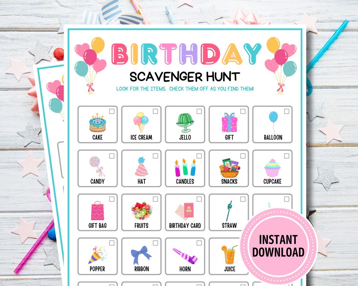 Kids Birthday Scavenger Hunt Game | Printable Birthday Game Digital ...