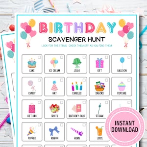 Kids Birthday Scavenger Hunt Game | Printable Birthday Game Digital ...