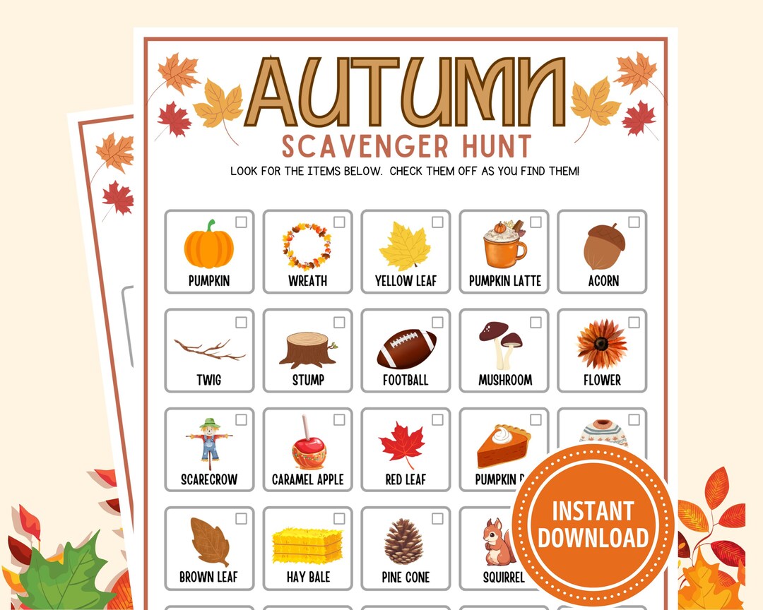 Kids Fall Scavenger Hunt Game: Printable Autumn Activity (digital ...