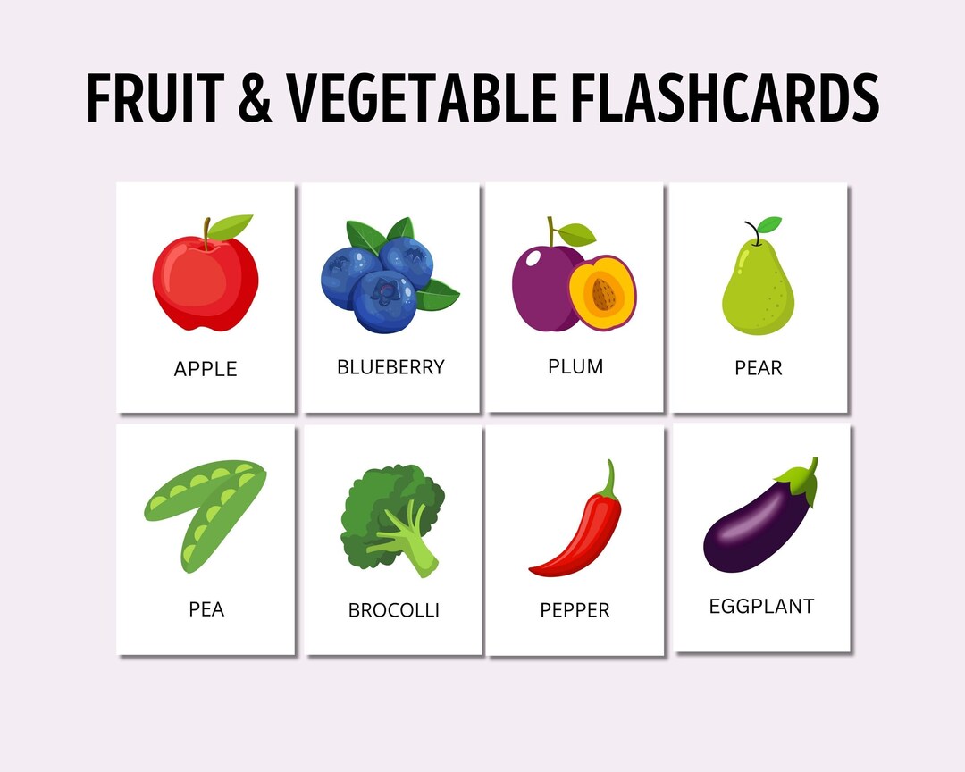 Kids Fruits and Vegetables Flashcards Printable, Fruit Printable ...