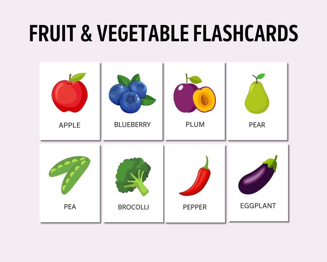 Kids Fruits and Vegetables Flashcards Printable, Fruit Printable ...