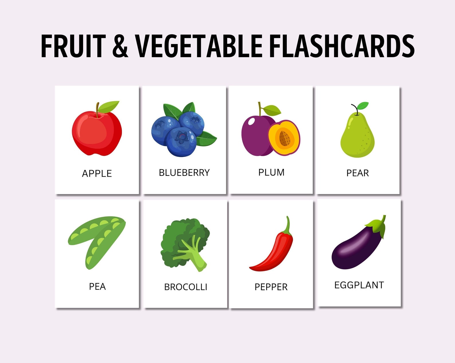Kids Fruits and Vegetables Flashcards Printable, Fruit Printable ...