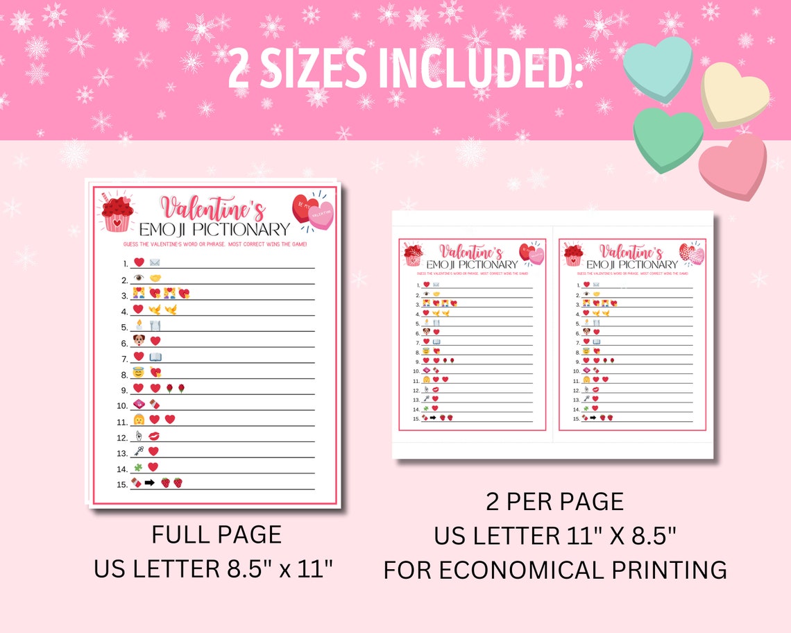 Valentine's Emoji Pictionary Game Printable Valentine Games Valentine's ...