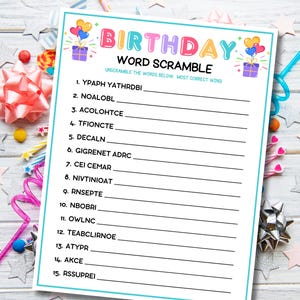 Birthday Word Scramble Game: Printable Party Trivia (digital Download ...