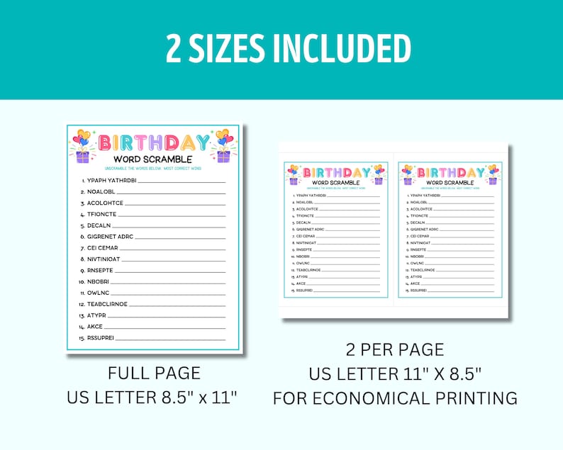 Birthday Word Scramble Game: Printable Party Trivia (digital Download ...