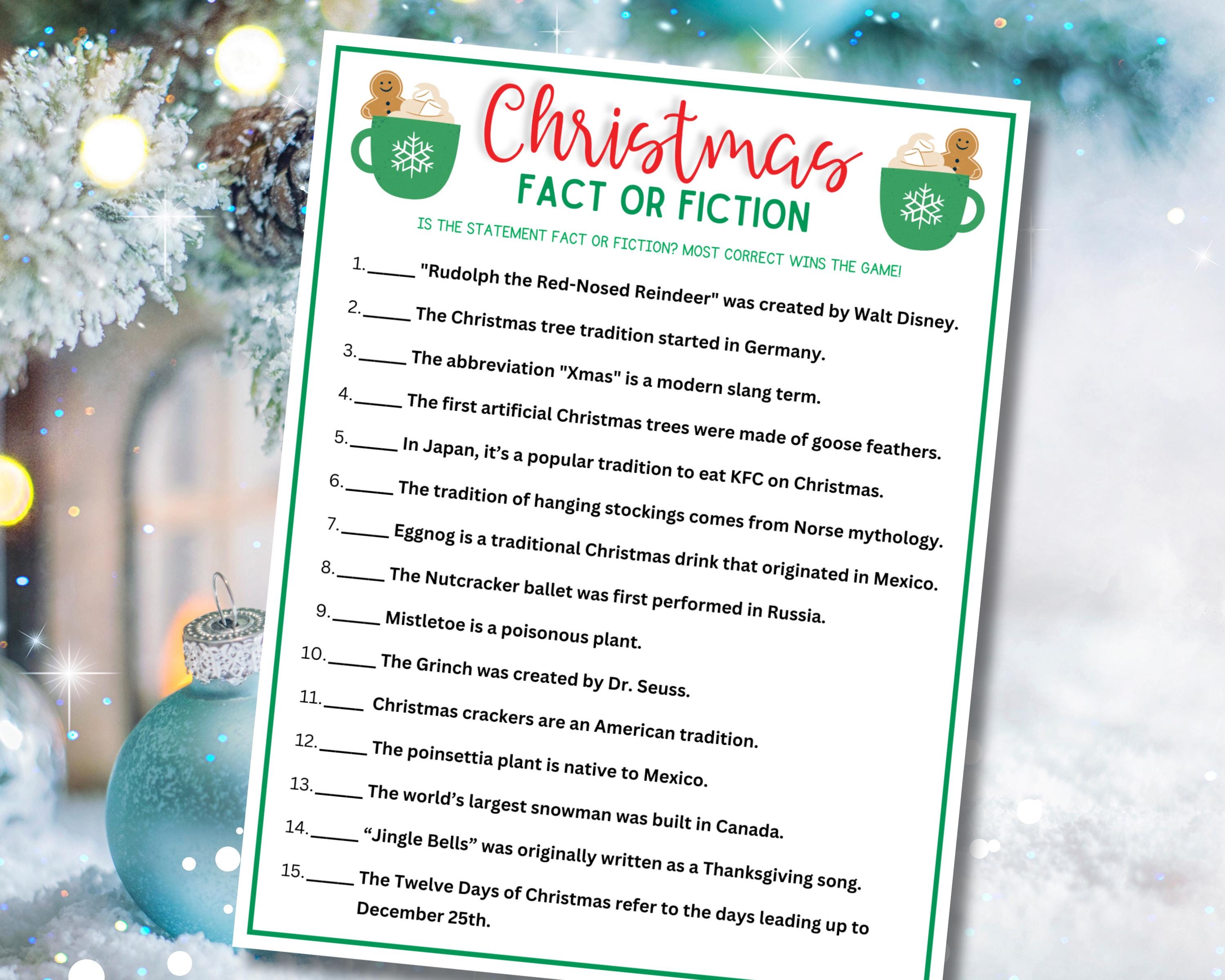 Christmas Fact or Fiction Game: Printable Holiday Party (digital ...