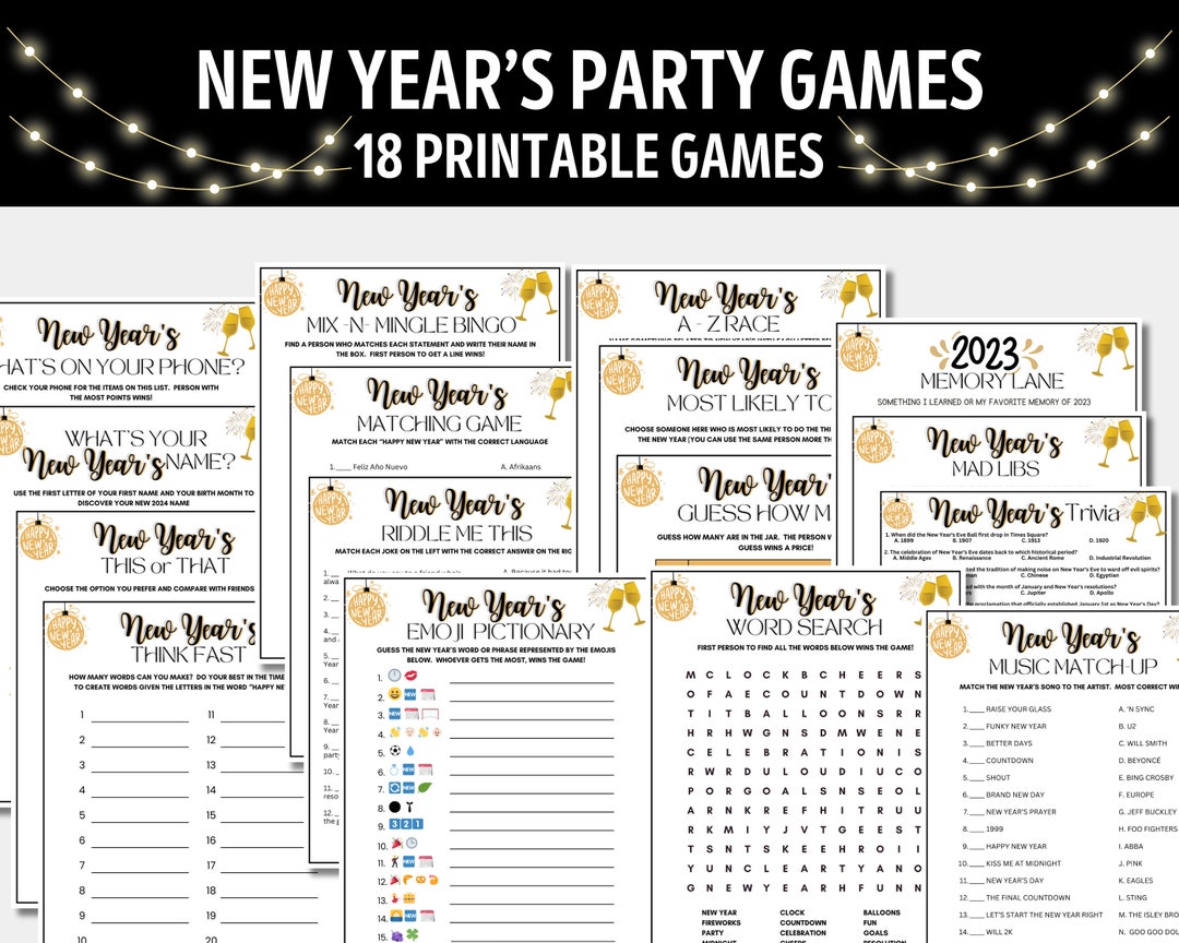 New Year's Game Bundle Printable New Year's Game New Year's Eve Games ...