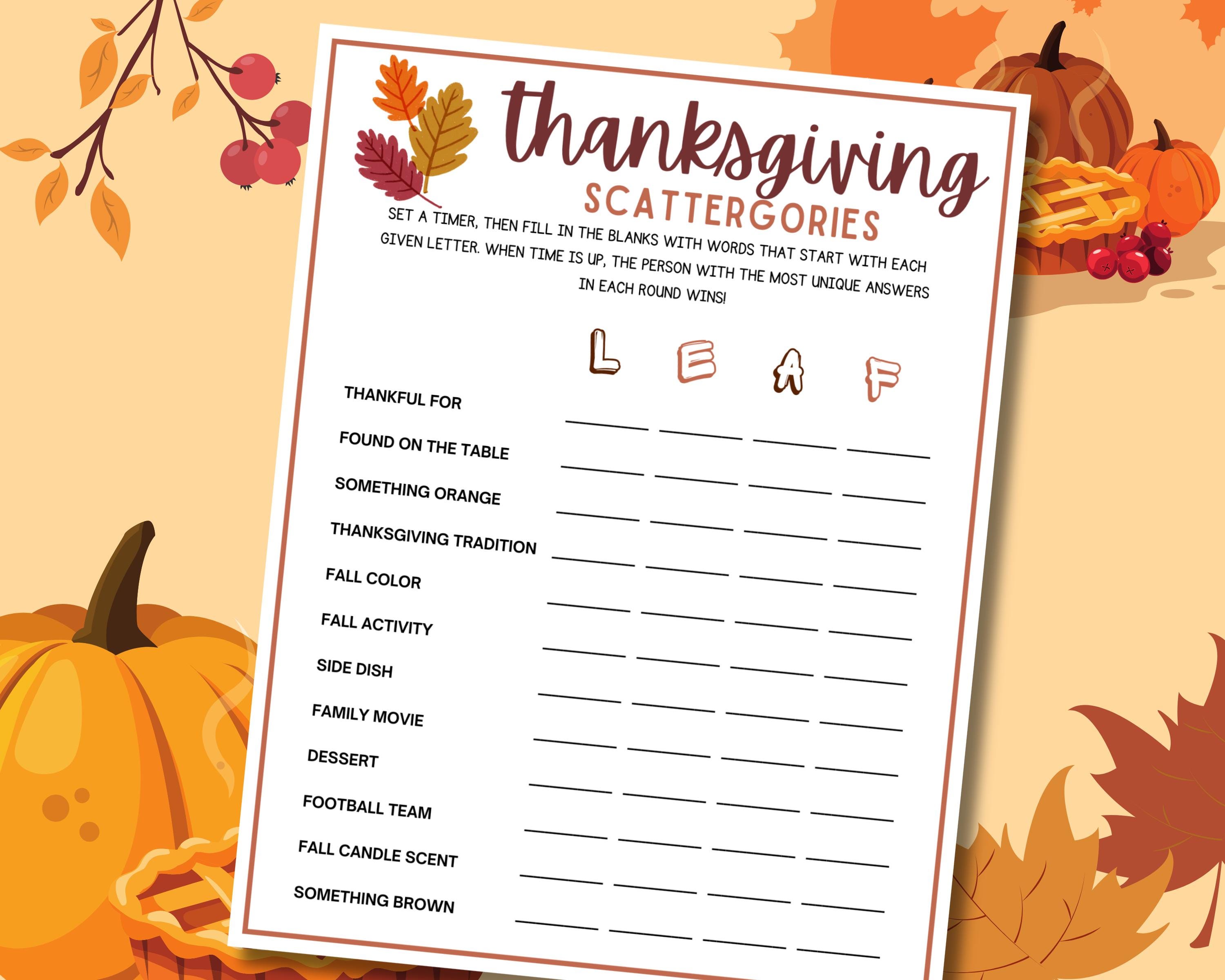 Thanksgiving Scattergories Game: Printable Family Activity (digital ...