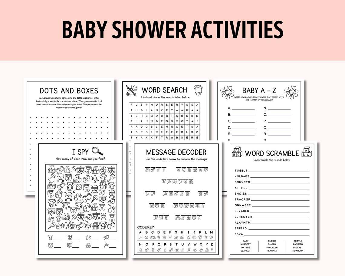 Kids Baby Shower Printable Activity Bundle Digital Download Games Baby ...