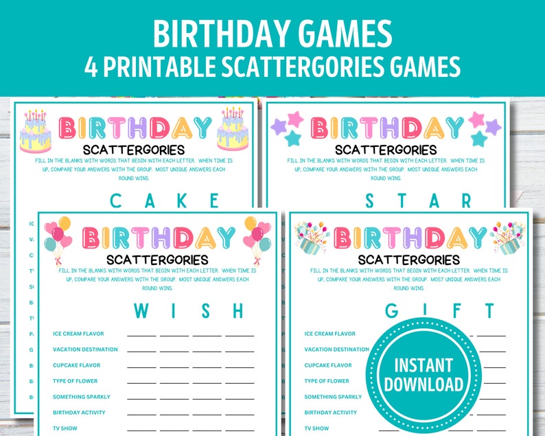 Birthday Scattergories Game | Printable Birthday Digital Download ...