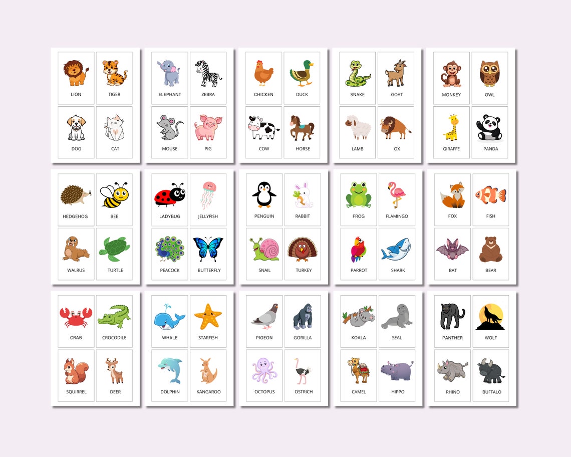 60 Animal Flashcards, Animal Printable Flashcards, Preschool Flashcards ...