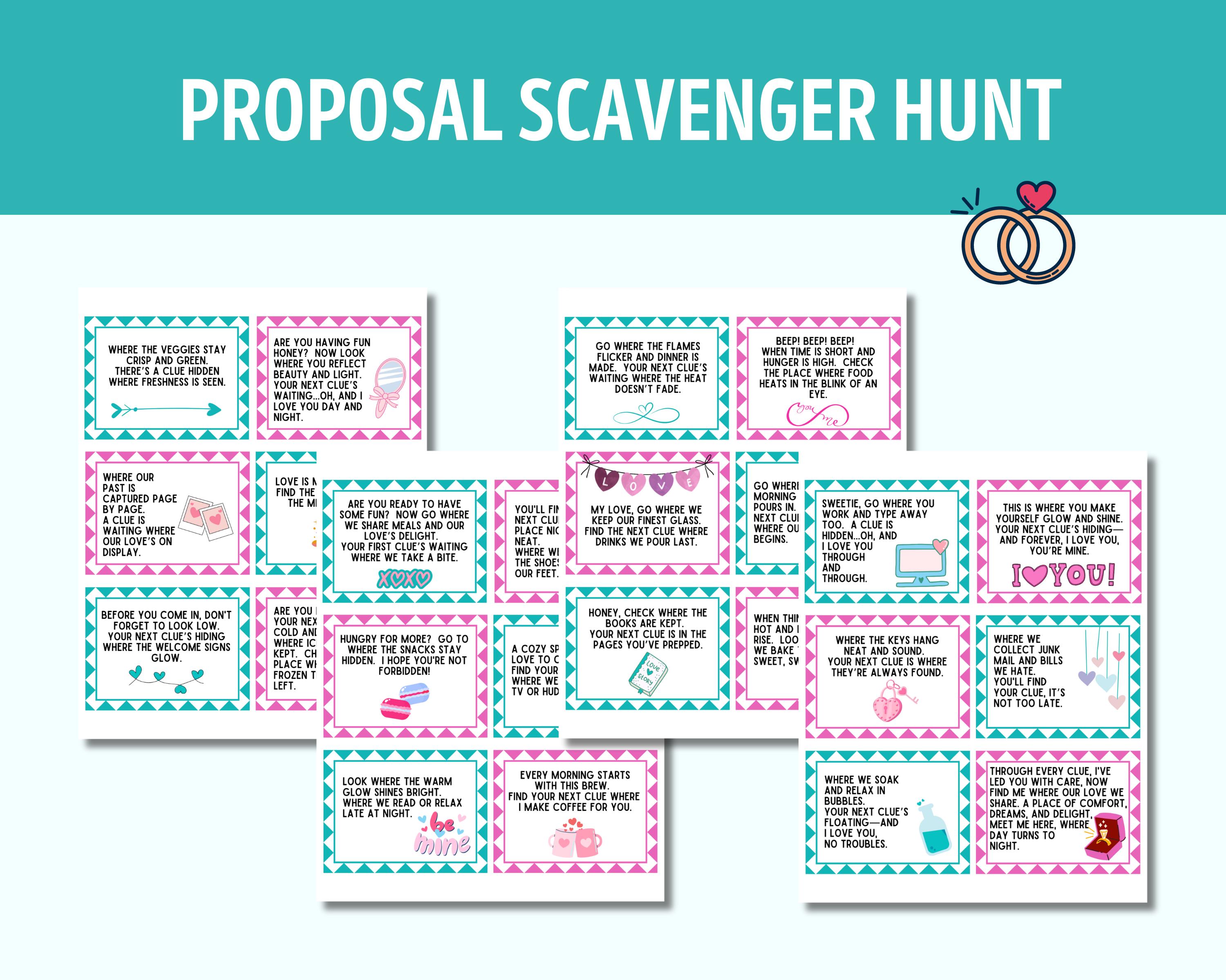 Getting Engaged Scavenger Hunt Clues | Marriage Proposal Scavenger Hunt ...