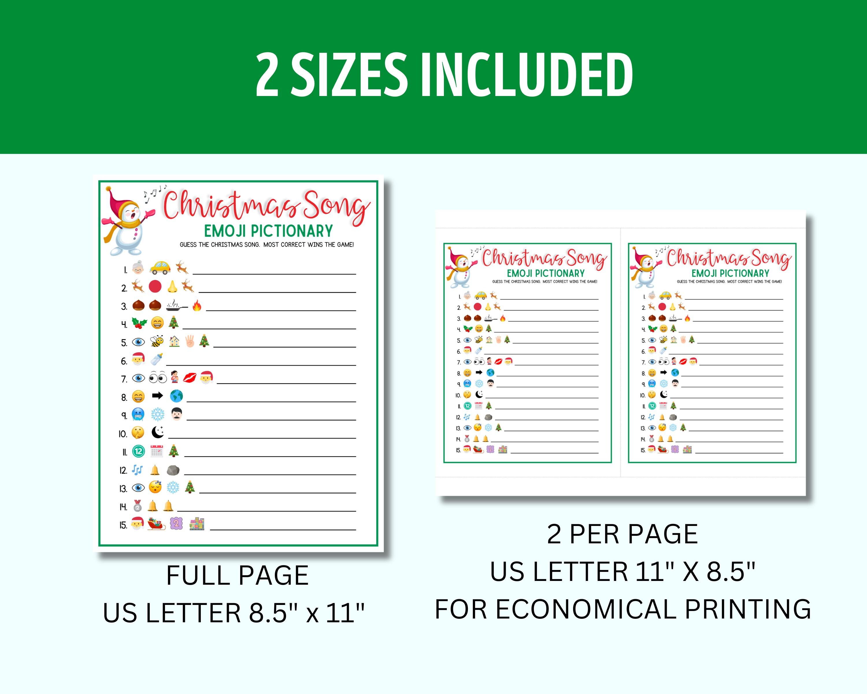 Christmas Song Emoji Pictionary Game | Printable Christmas Game Digital ...