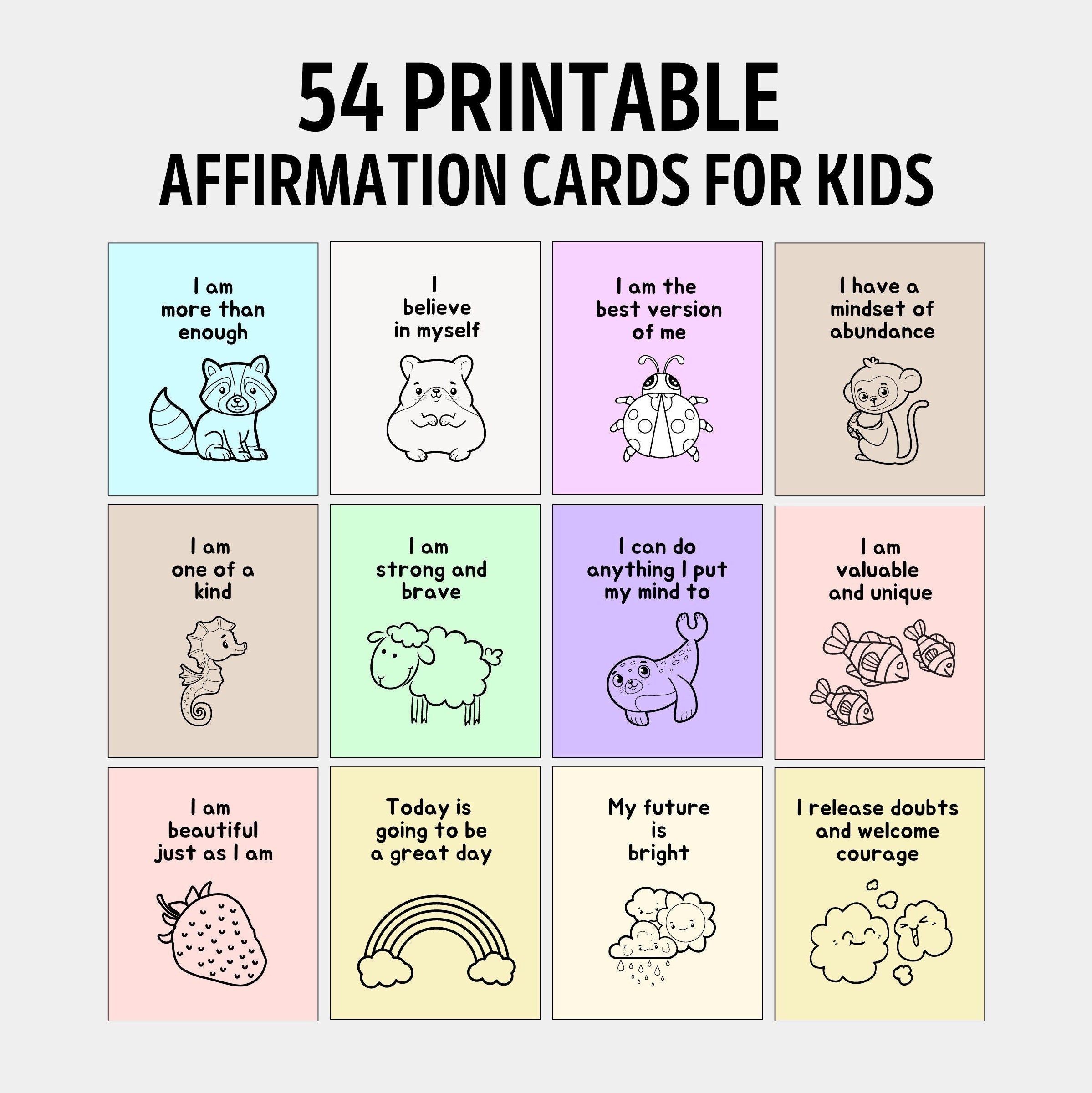 54 Printable Positive Affirmation Cards Kids Motivational - Etsy