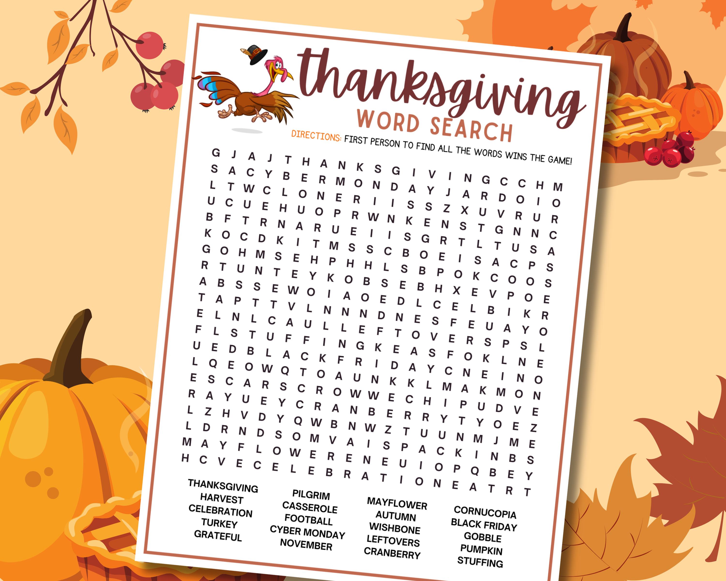 Thanksgiving Word Search Game: Printable Holiday Fun (digital Download ...