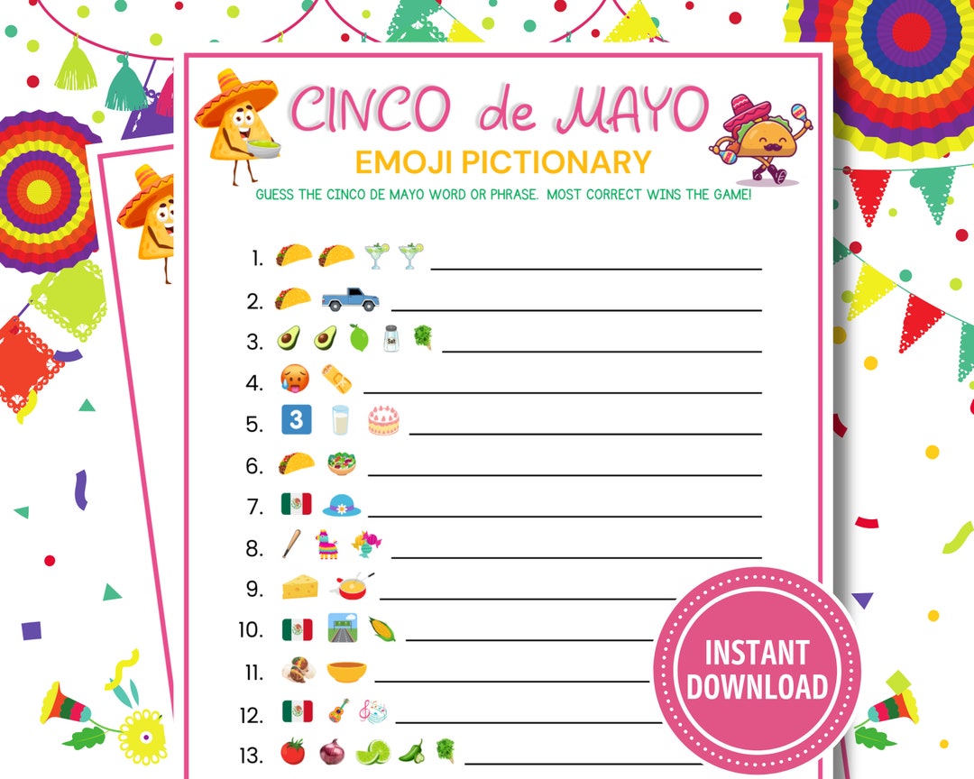 Cinco De Mayo Emoji Pictionary Game | Printable Cinco De Mayo Game ...