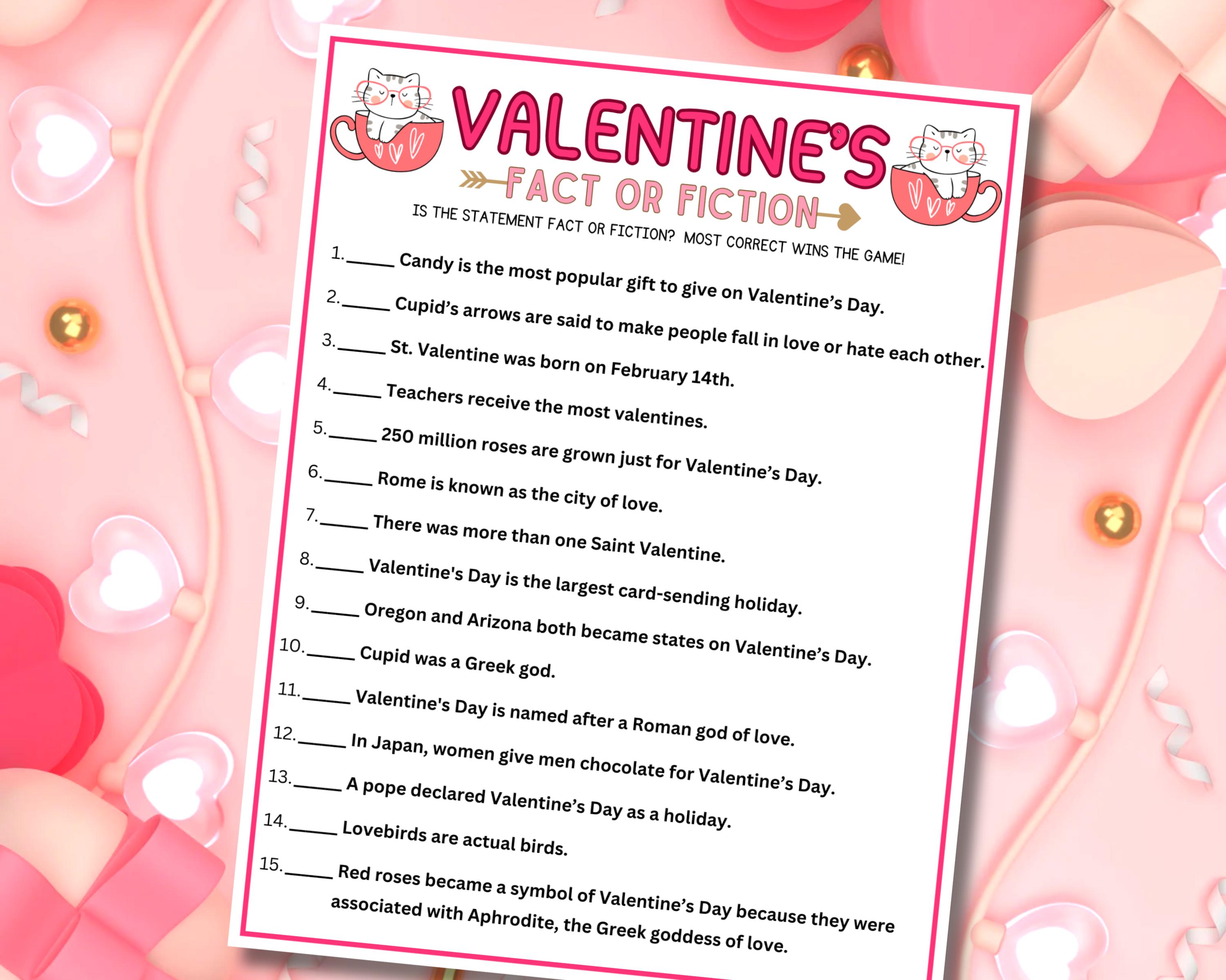 Valentine's Fact or Fiction Trivia Game: Family Fun (digital Download ...