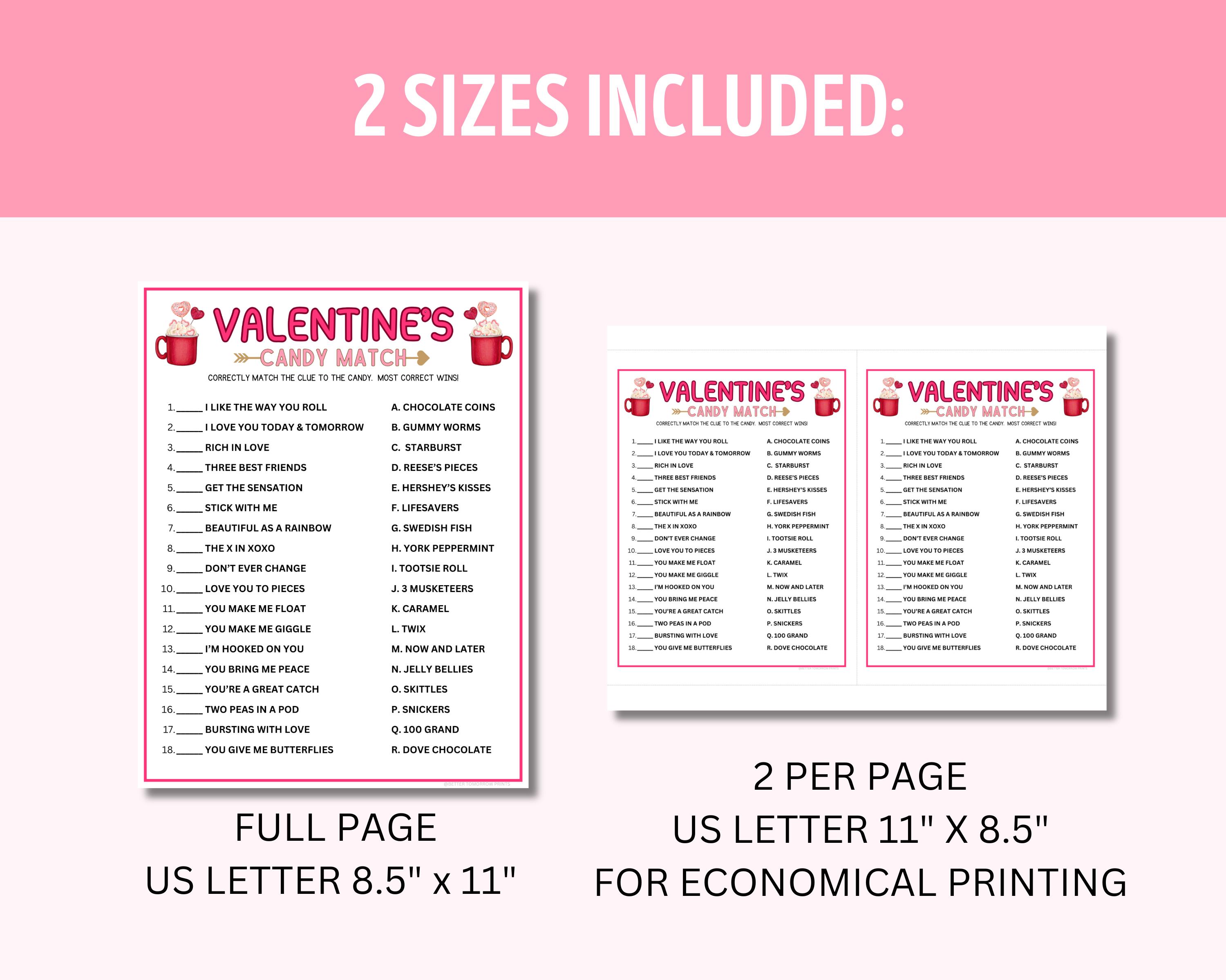 Valentine's Candy Match Game | Printable Valentine Games Digital ...