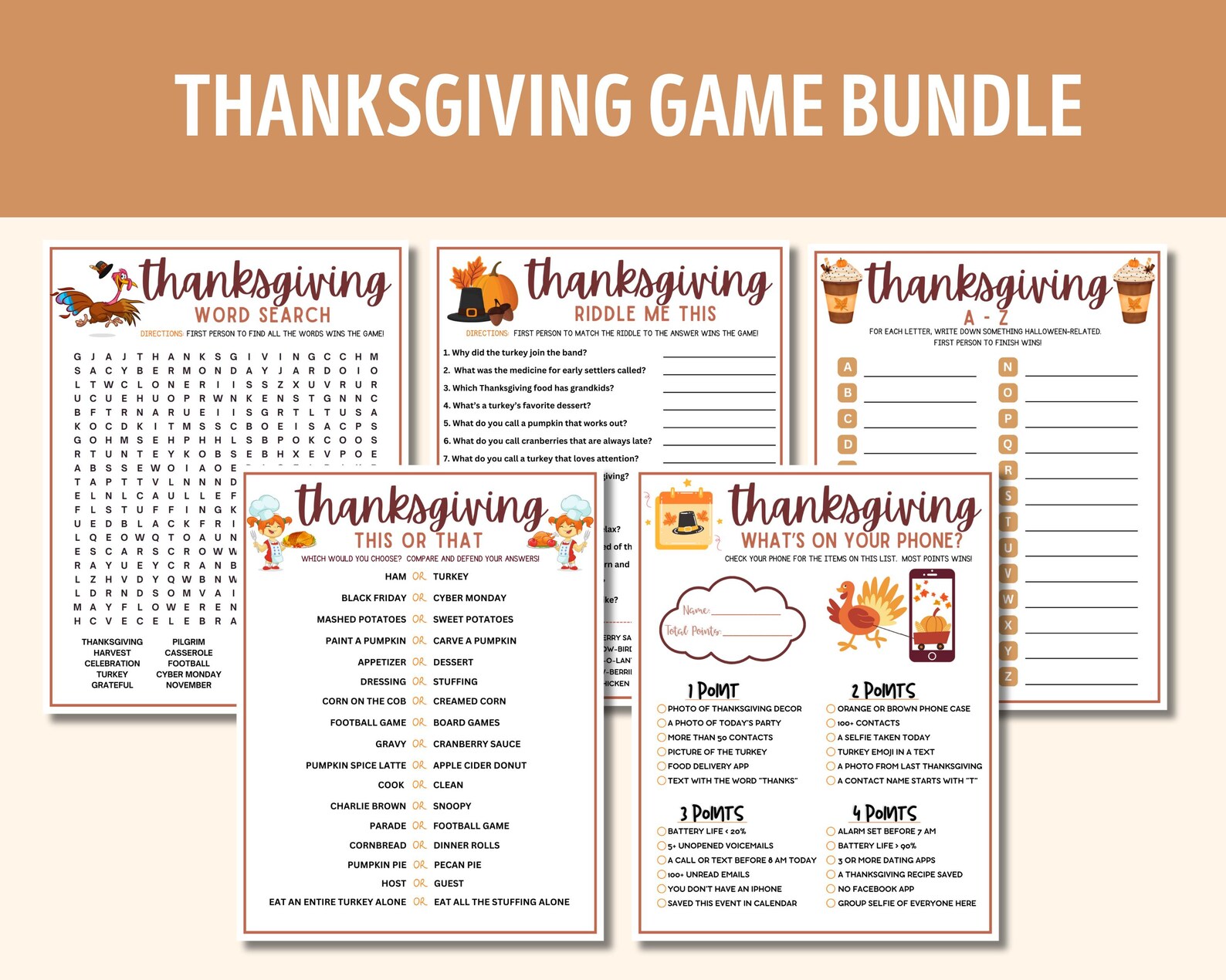10 Thanksgiving Game Bundle Family Friendly | Thanksgiving Game ...