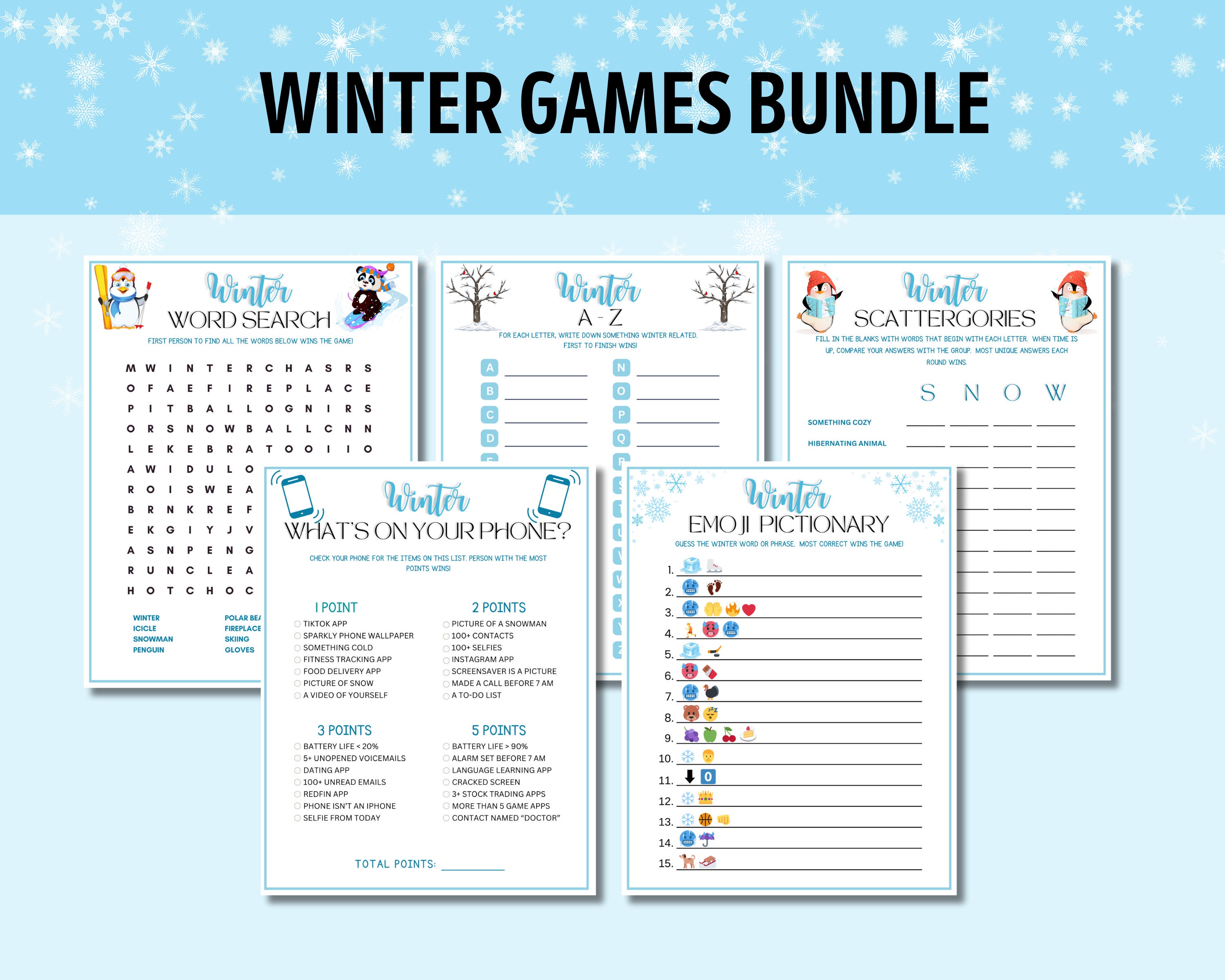 10 Winter Games Bundle Printable Winter Games Winter Kids Bingo ...