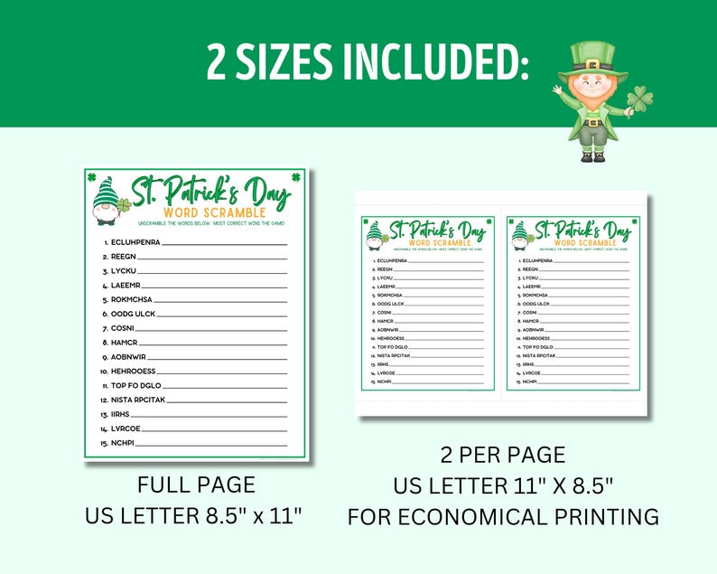 St. Patrick's Day Word Scramble Game: Printable Party Activity (digital ...