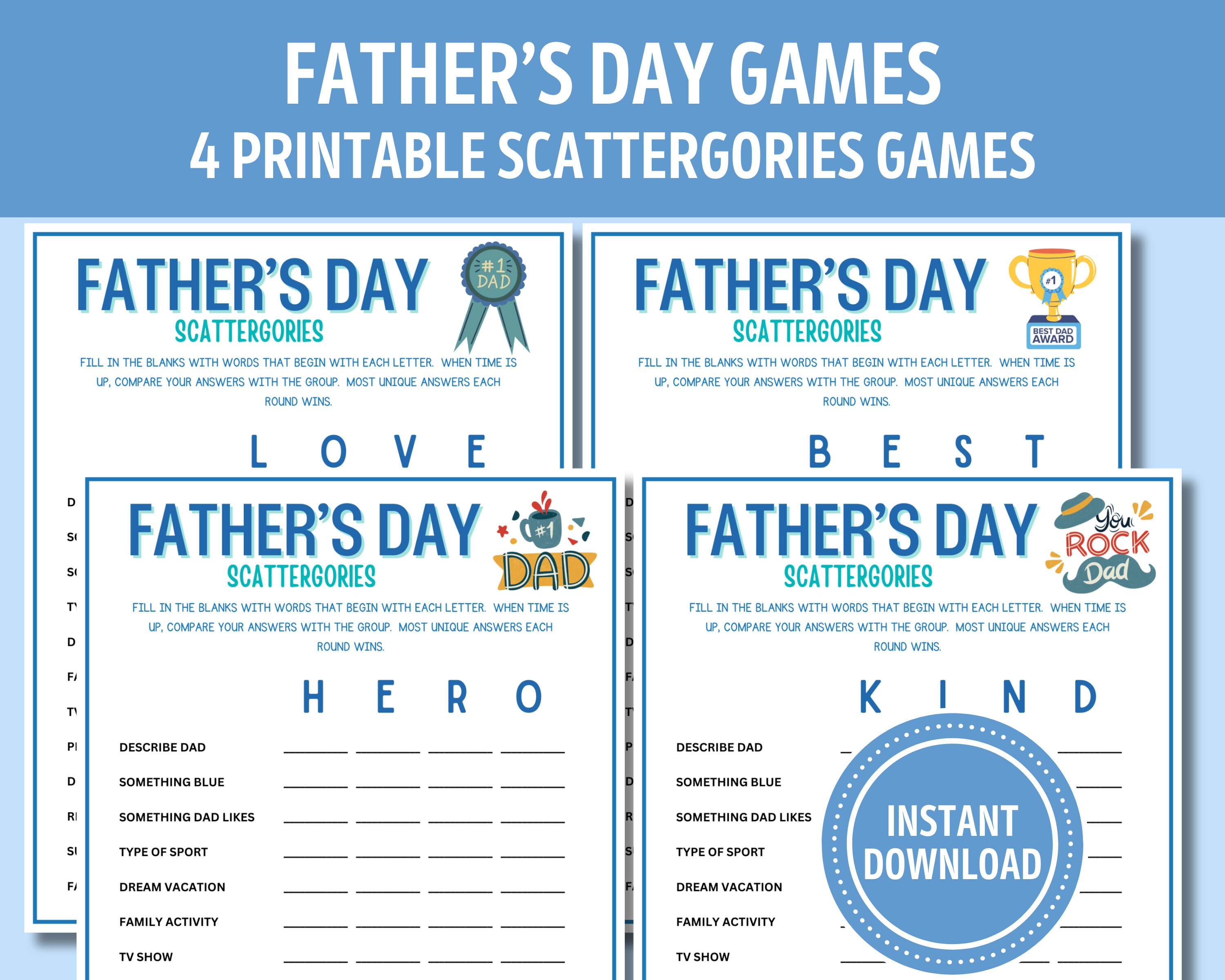 Father's Day Scattergories Game | Printable Digital Download | Family ...