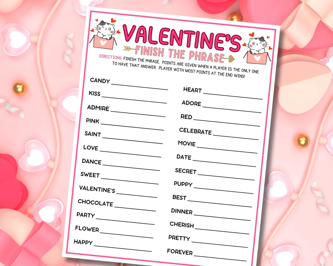 Valentine's Finish the Phrase Game: Printable Party Activity (digital ...