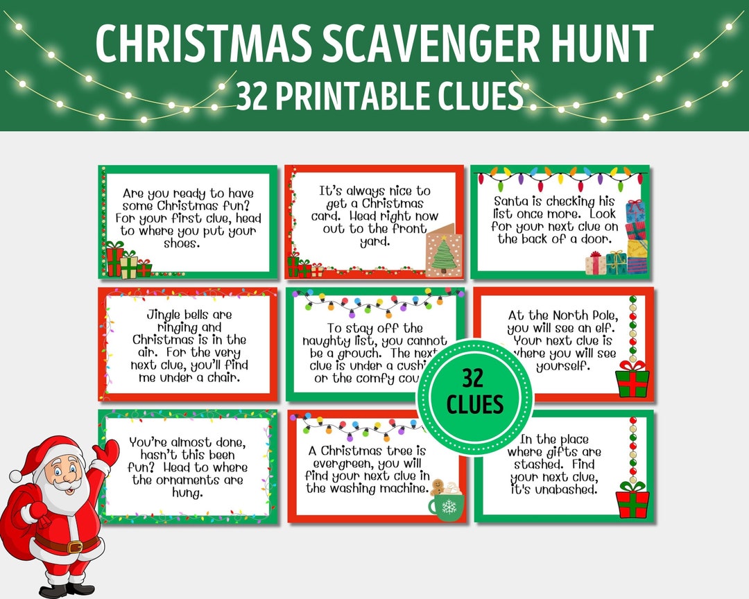 32 Christmas Scavenger Hunt Clues: Printable Riddle Cards for Kids - Etsy