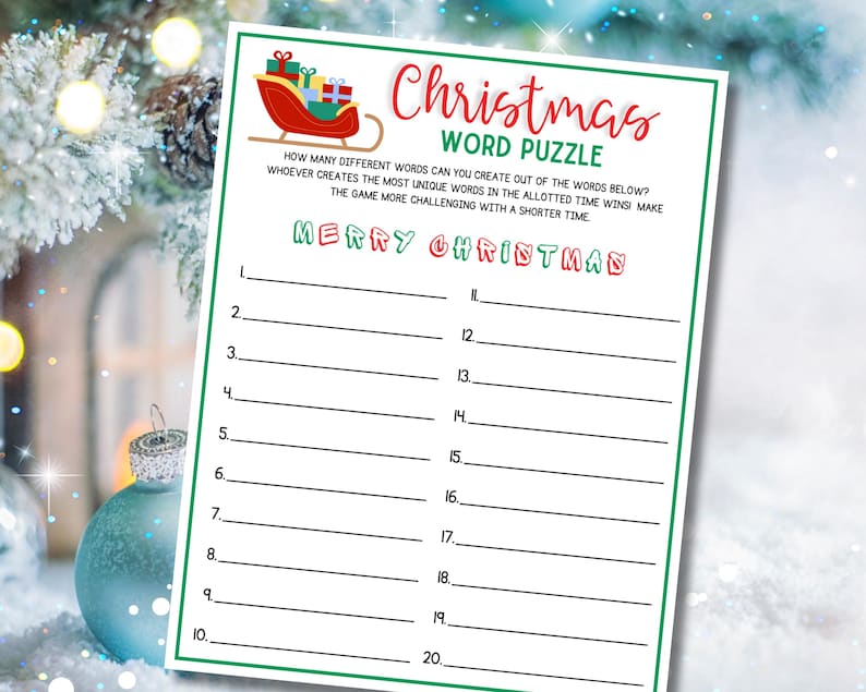 Christmas Word Puzzle Game: Printable Party Activity (digital Download ...
