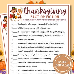 Thanksgiving Fact or Fiction Game | Printable Thanksgiving Game Digital ...
