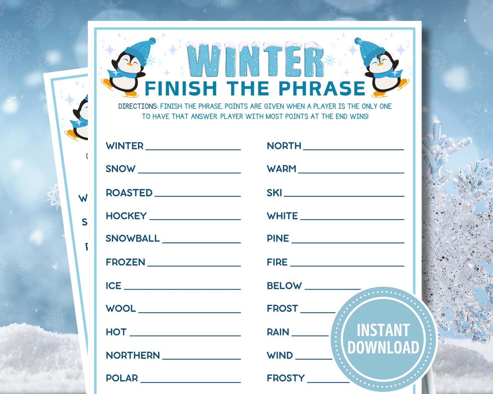 Winter Finish the Phrase Game: Printable Party Activity (digital ...