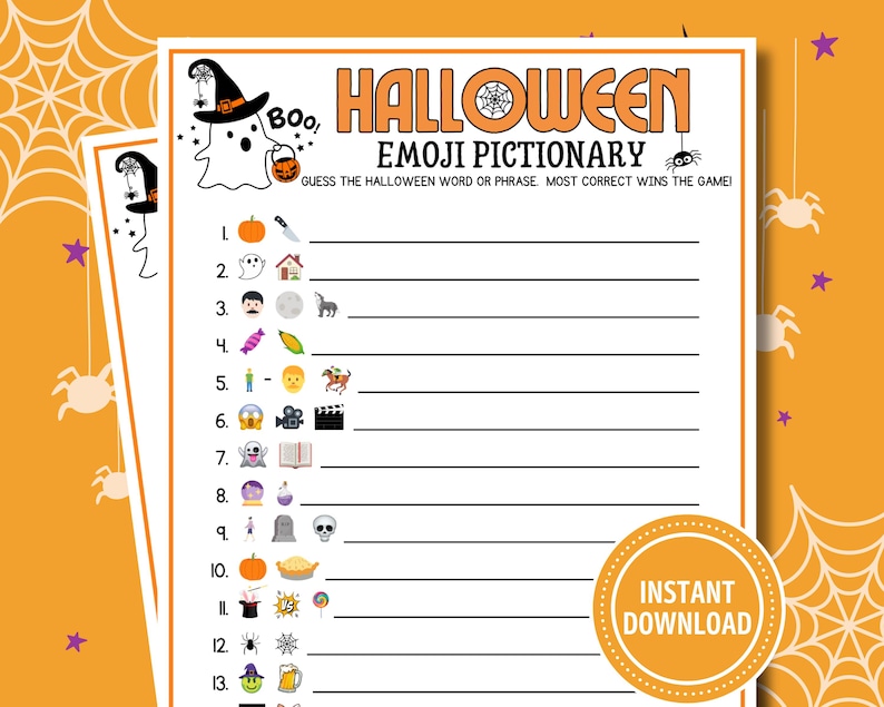 Halloween Emoji Pictionary Game: Printable Party Fun Game for Kids and ...