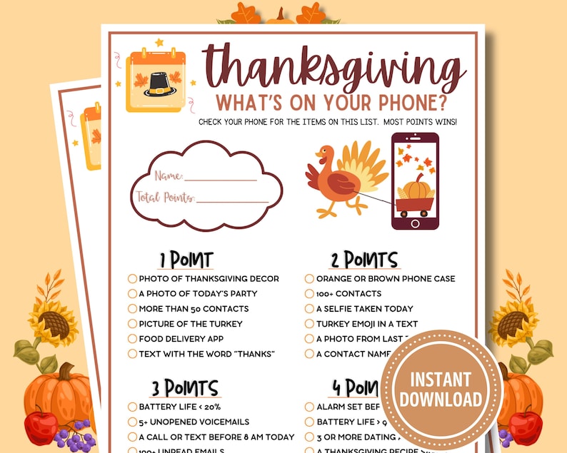 Thanksgiving What's on Your Phone Game | Printable Thanksgiving Game ...