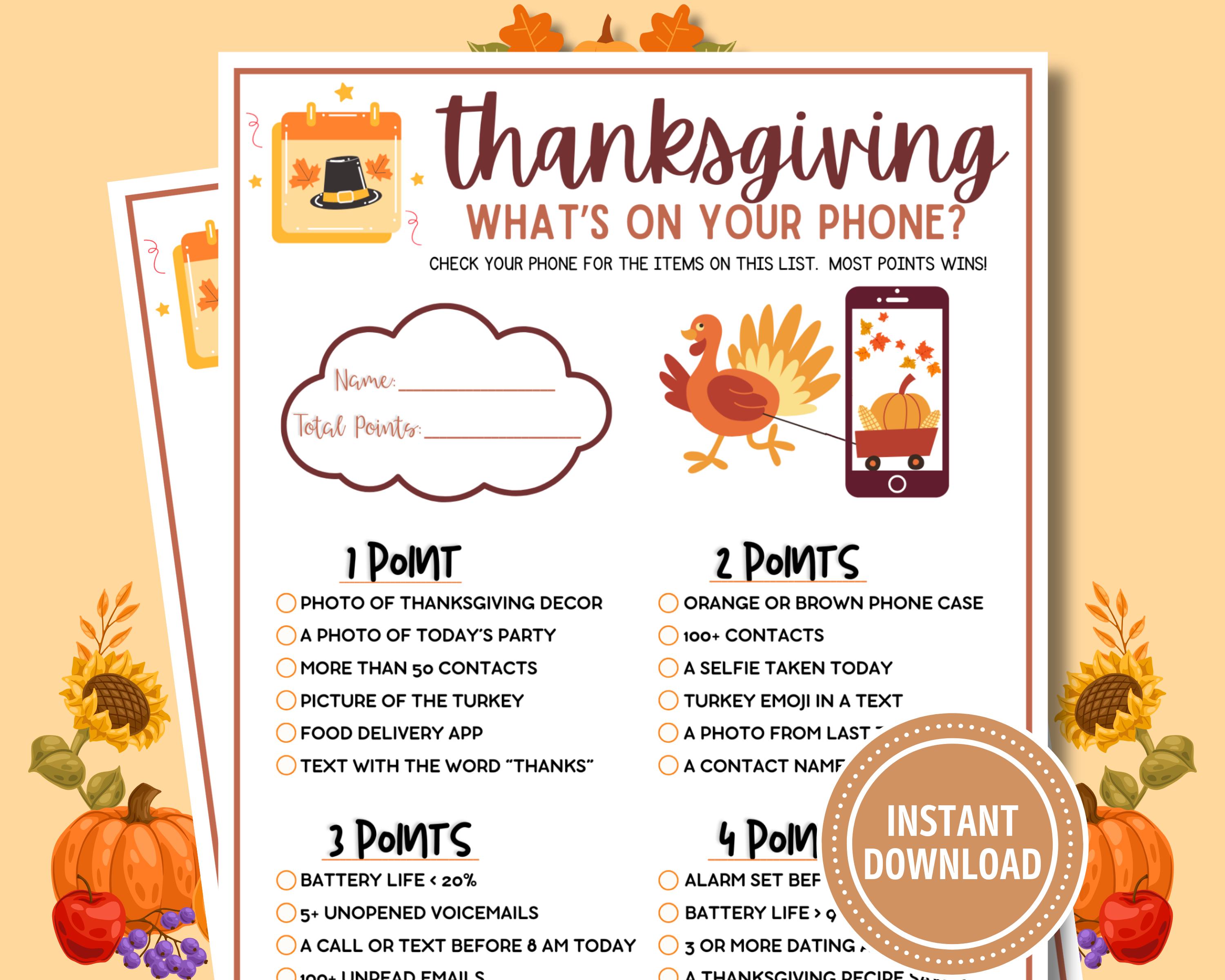 Thanksgiving What's on Your Phone Game | Printable Thanksgiving Game ...