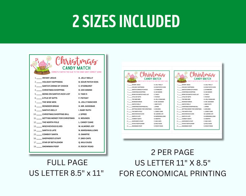 Christmas Candy Match Game: Holiday Party (printable Digital Download ...