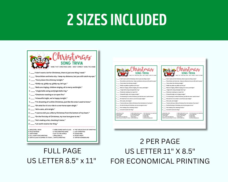 Christmas Song Trivia Game: Printable Holiday Party (digital Download ...