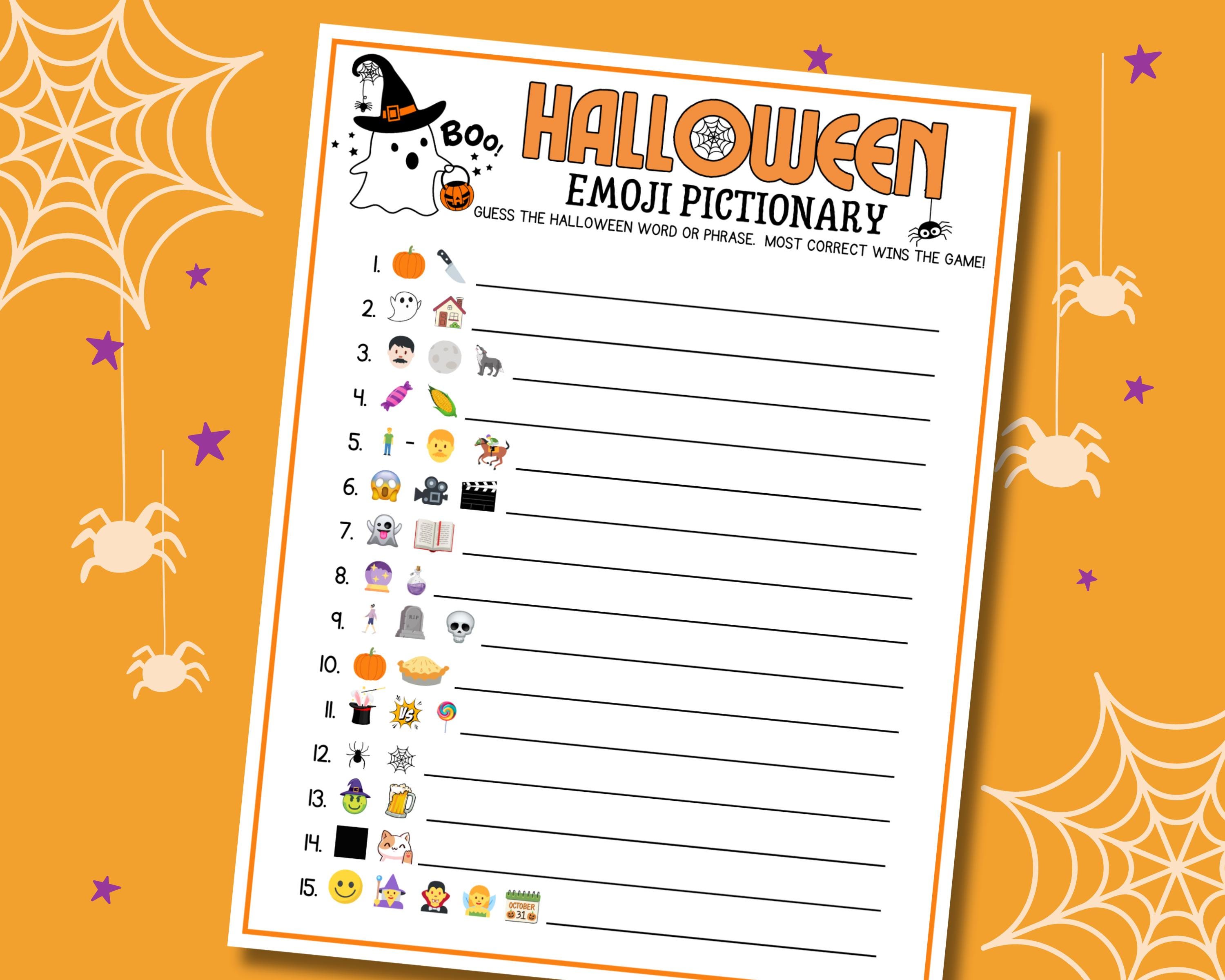 Halloween Emoji Pictionary Game: Printable Party Fun Game for Kids and ...
