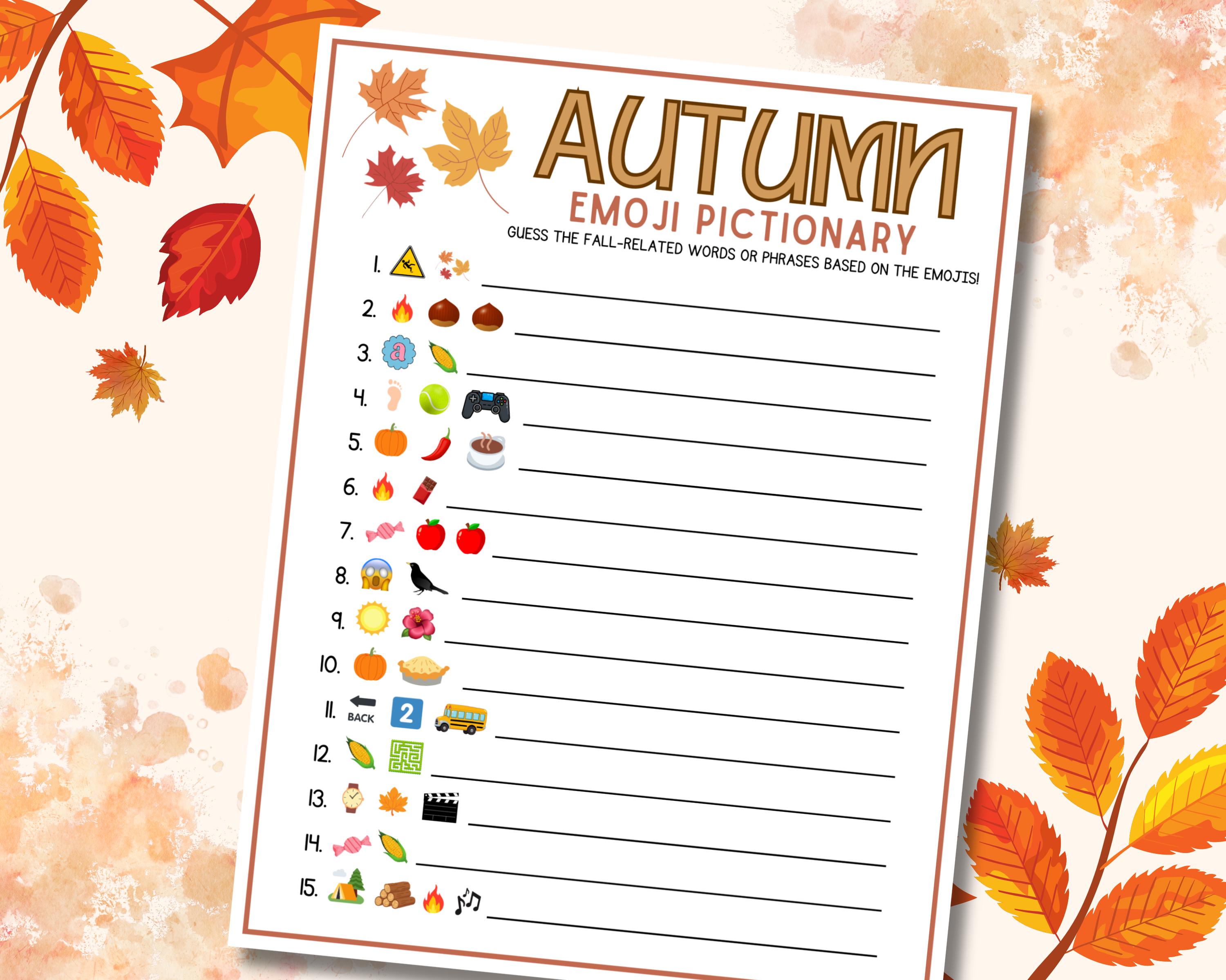 Fall Emoji Pictionary Game | Fall Games for Kids Adults | Fall ...